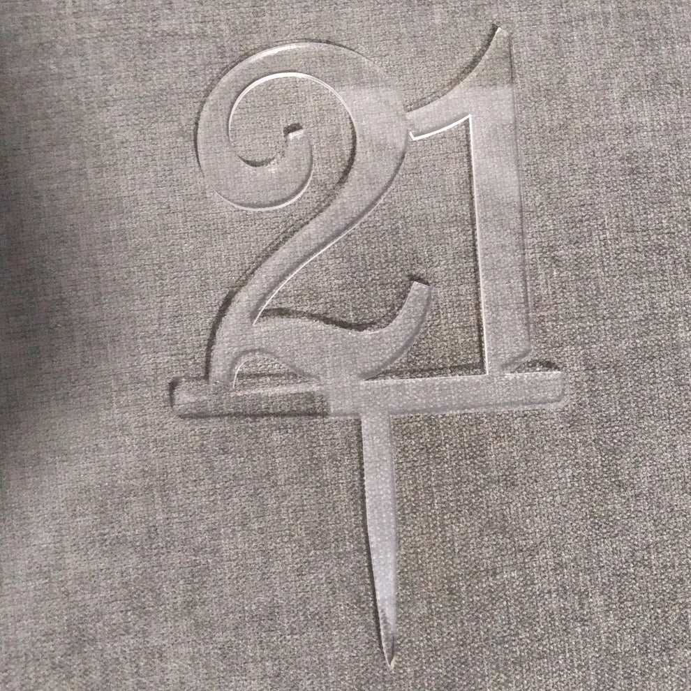 21 Number Acrylic Cake Topper - Transparent - Birthday Cake Topper – WoopX